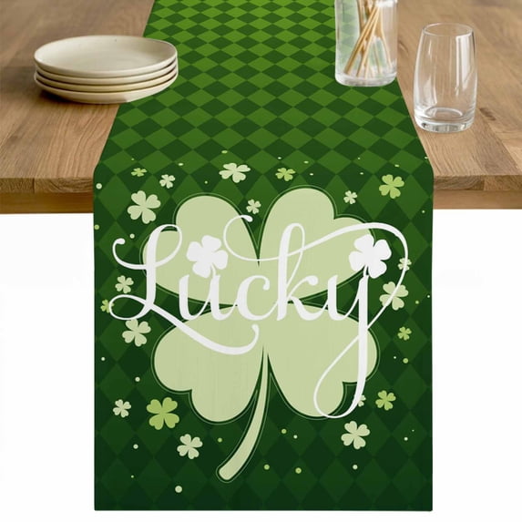 Green Shamrock Table Runner - 90 Inch Long St. Patrick's Day Lucky ...