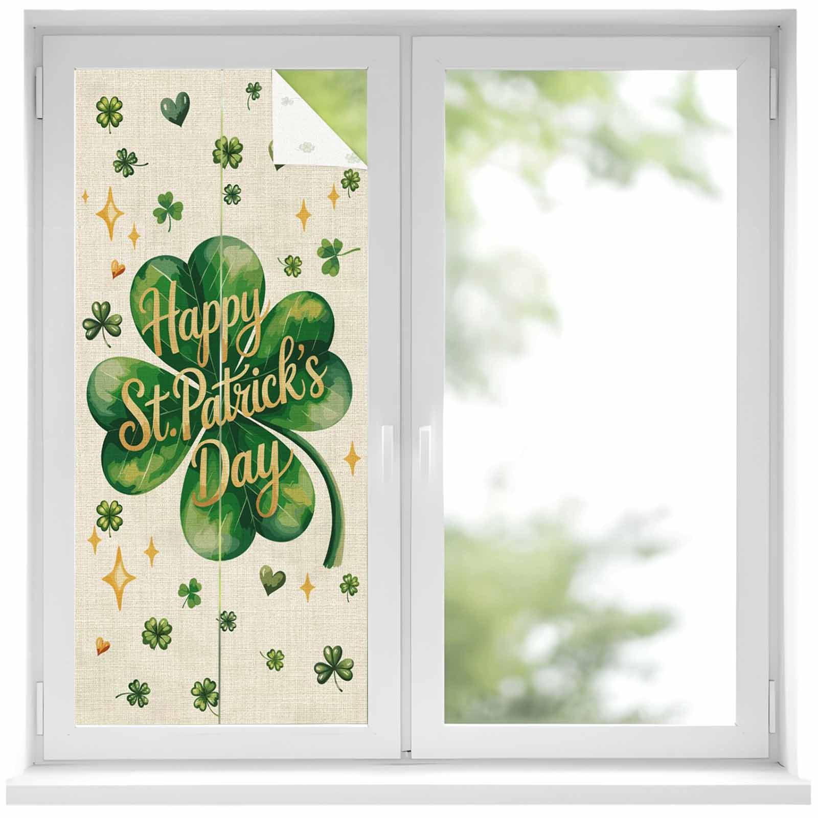 Green Shamrock Window Privacy Film, Spring Three Leaf Star Love Lucky ...