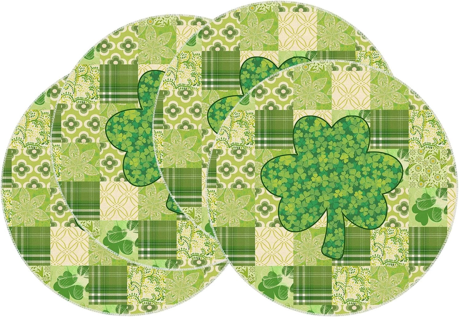 Green Shamrocks Clovers Varied Patterns St. Patrick's Day Round ...