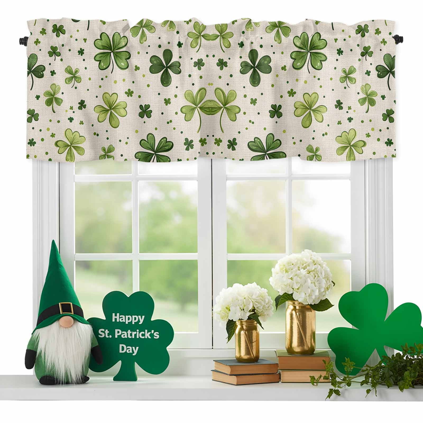 Green Shamrocks Valances for Windows, St. Patrick's Day Valance Window ...