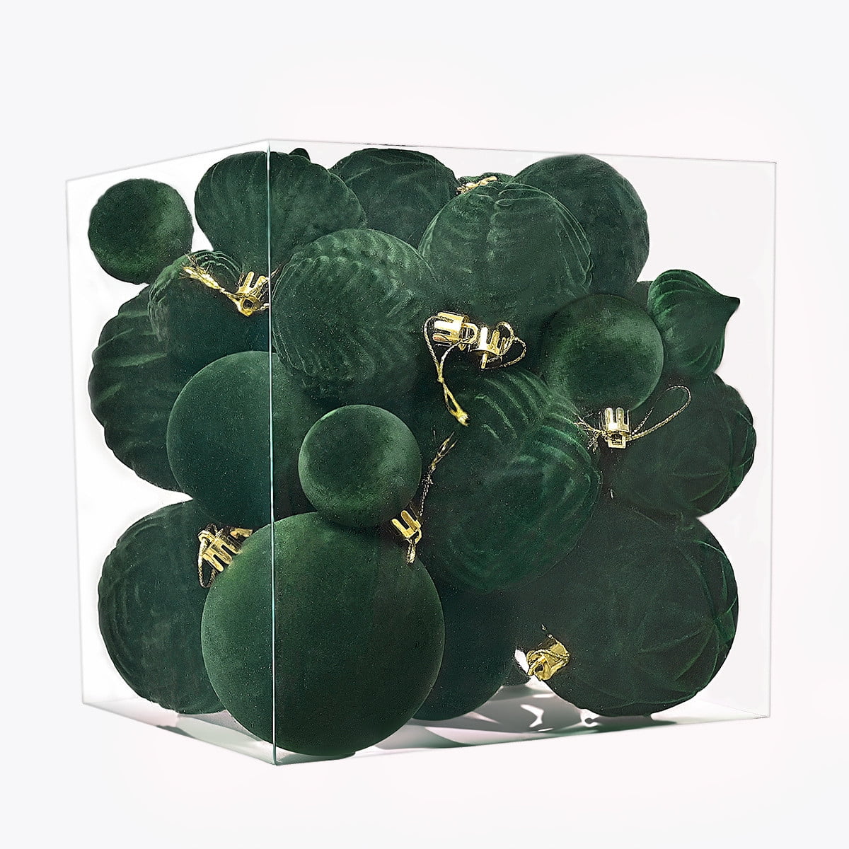 Green Shaped Flocking Christmas Ball 36-Pack, Red Color Velvet Finish ...