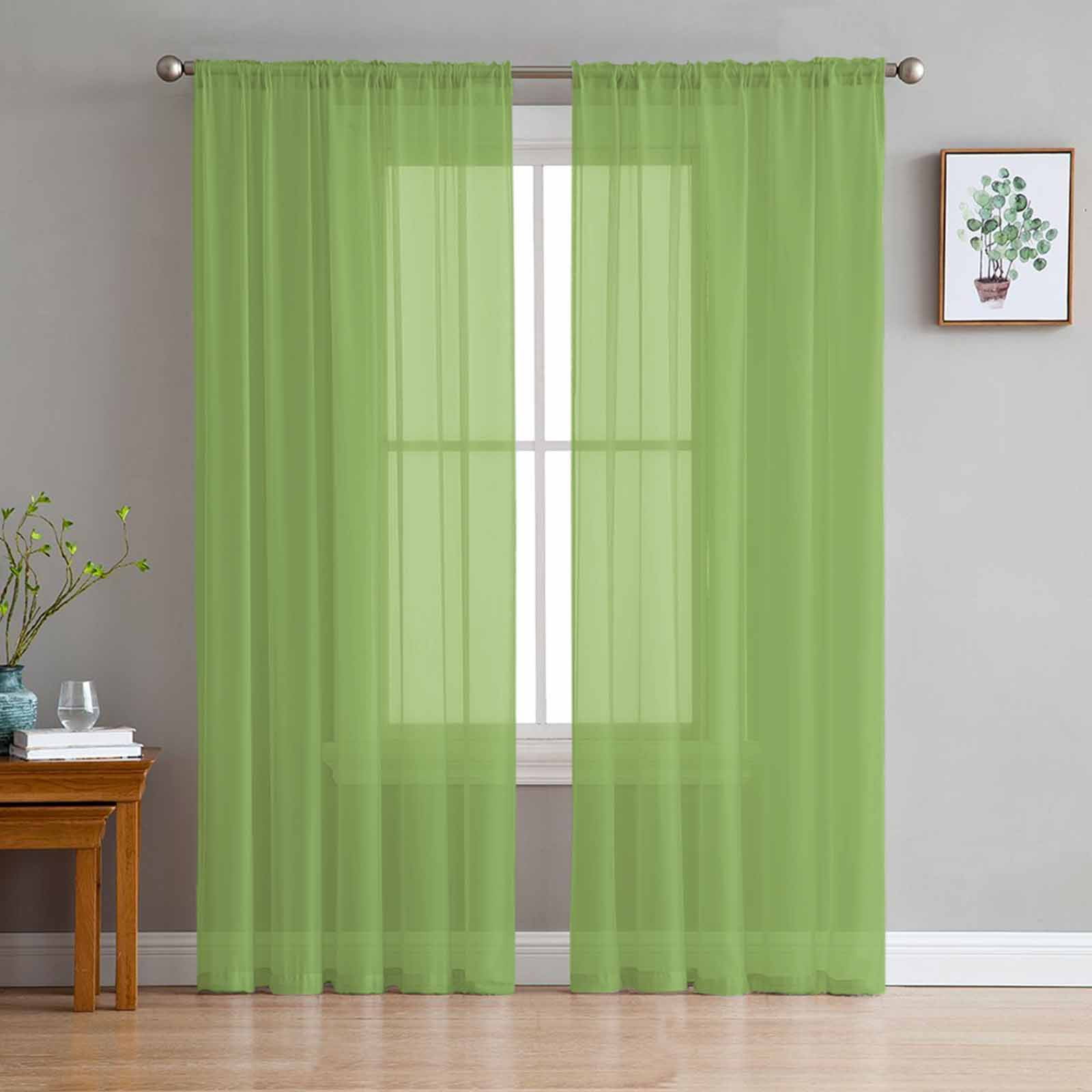 Green Sheer Curtains 72 Inches Long 2 Panels Set, Window Sheer Curtains ...