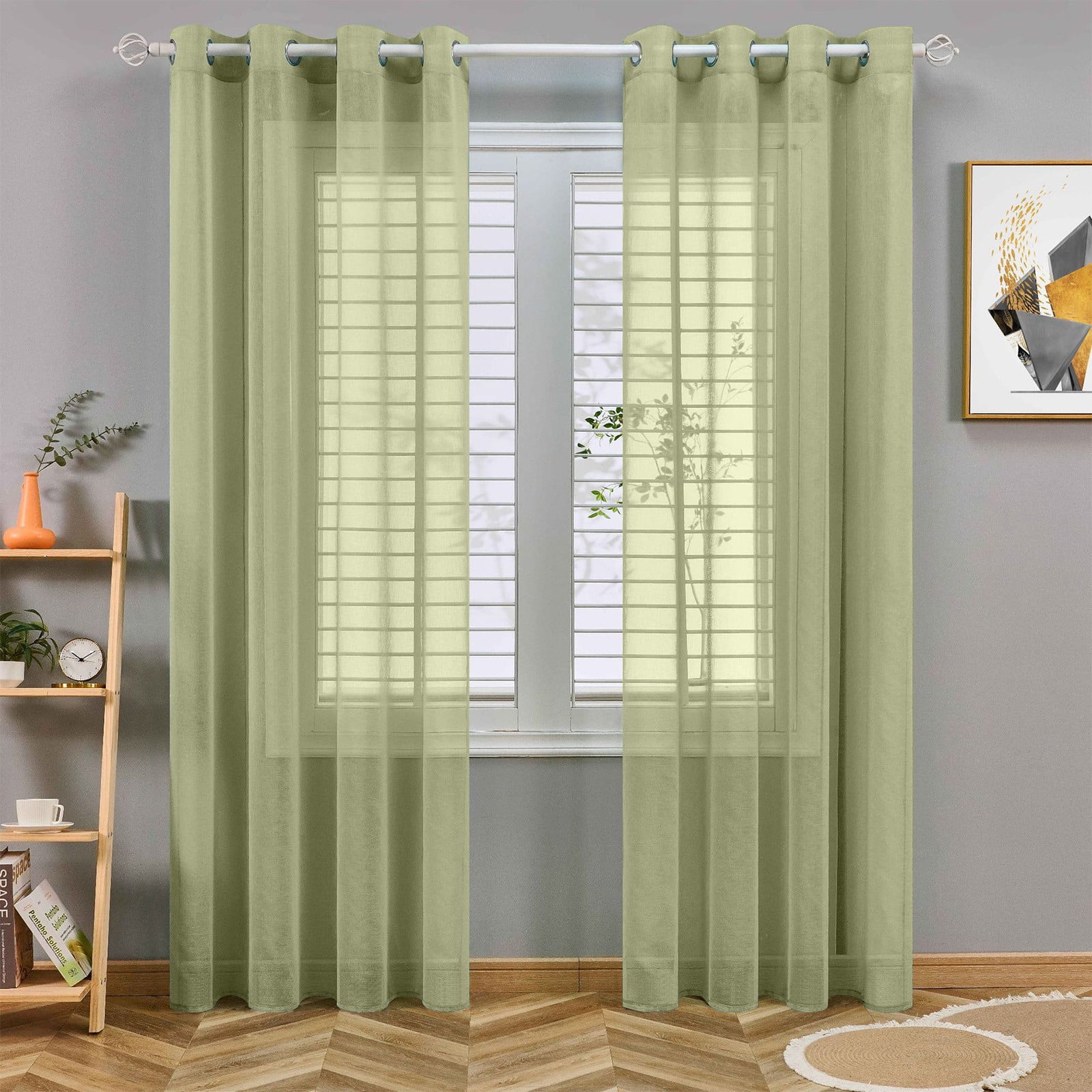 Green Sheer Curtains 84 inches Long Panels, Sheer Green Curtains for ...