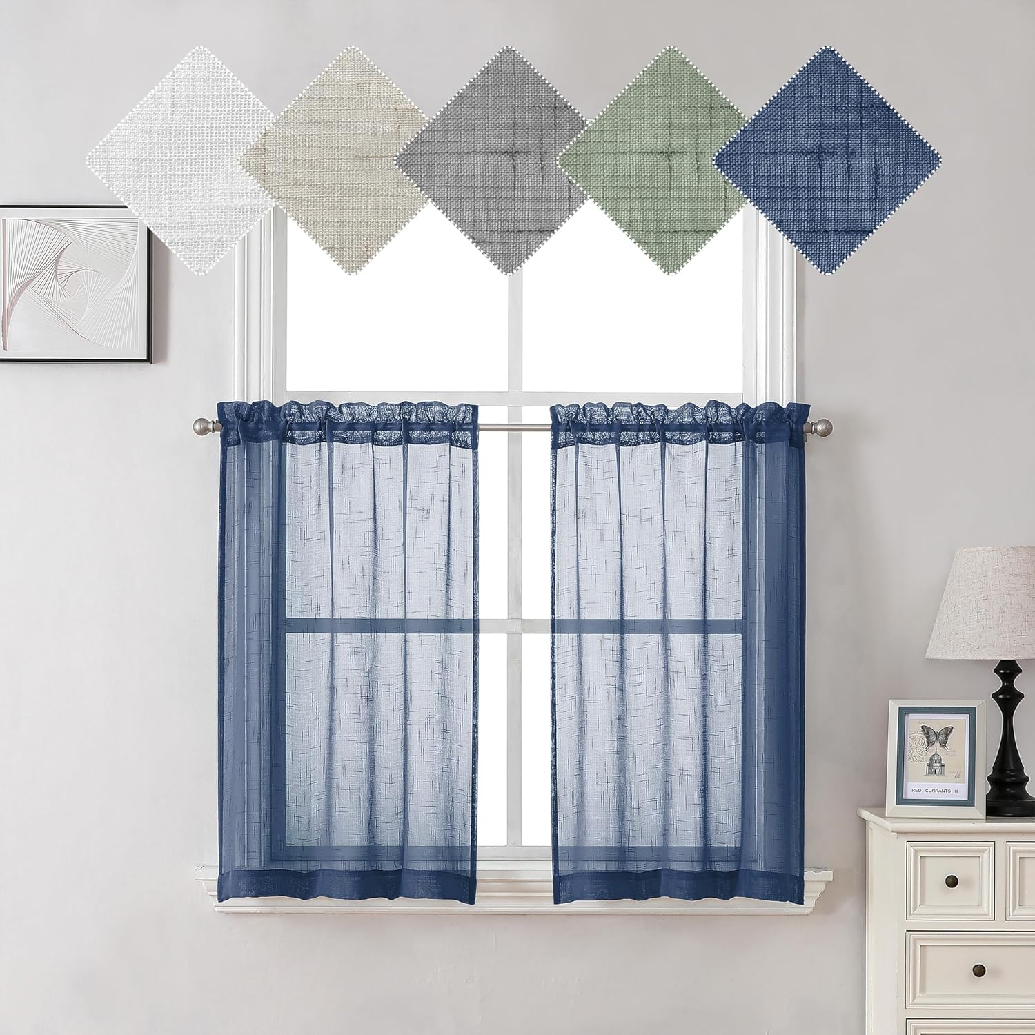 Green Sheer Curtains 90 Inch Length 2 PCS, Rod Pocket Voile Drapes for Bedroom Living Room, Semi ...