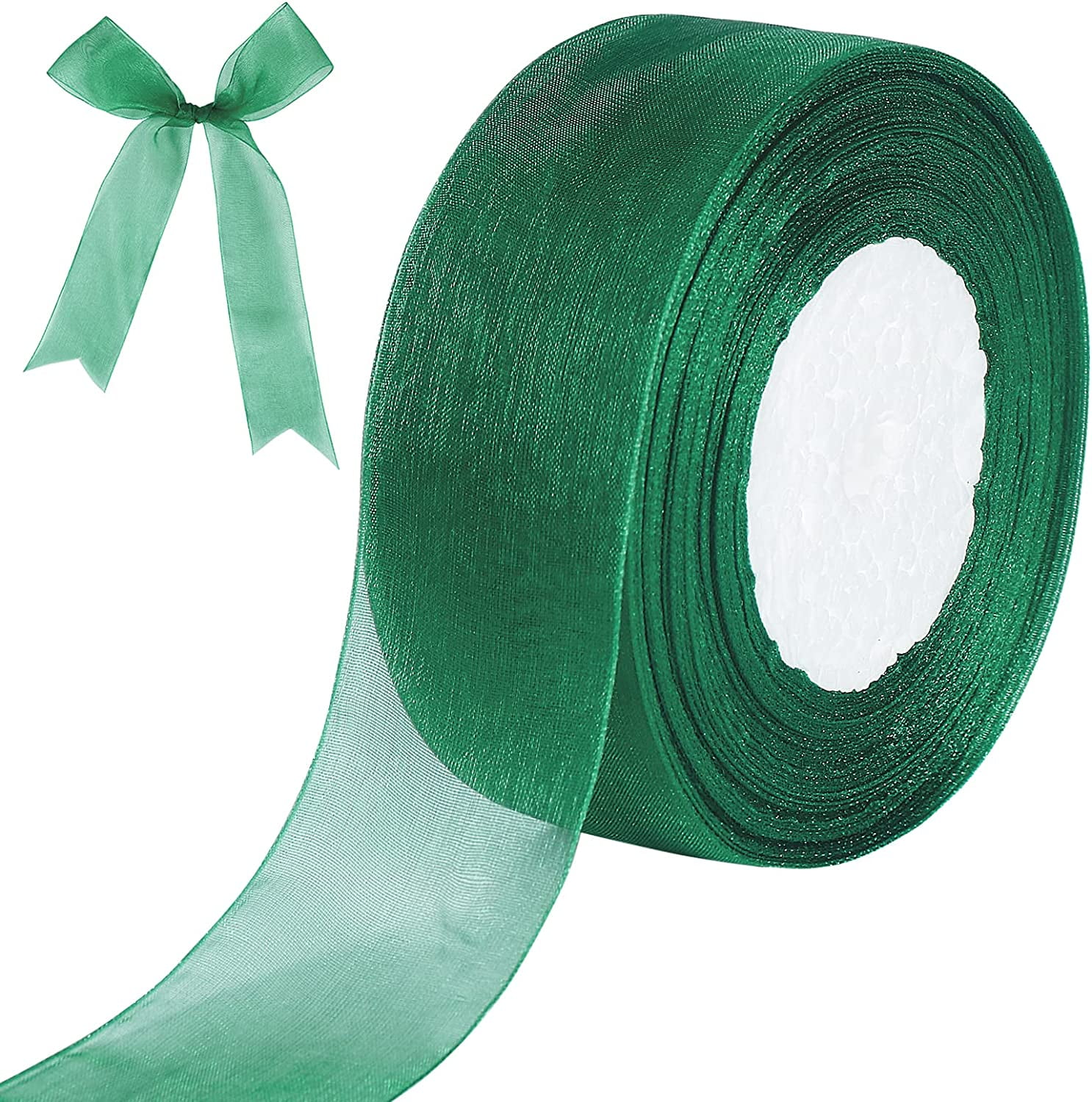 Green Sheer Ribbon, 50 Yards 1-1/2 inch Wide Shimmer Sheer Organza ...