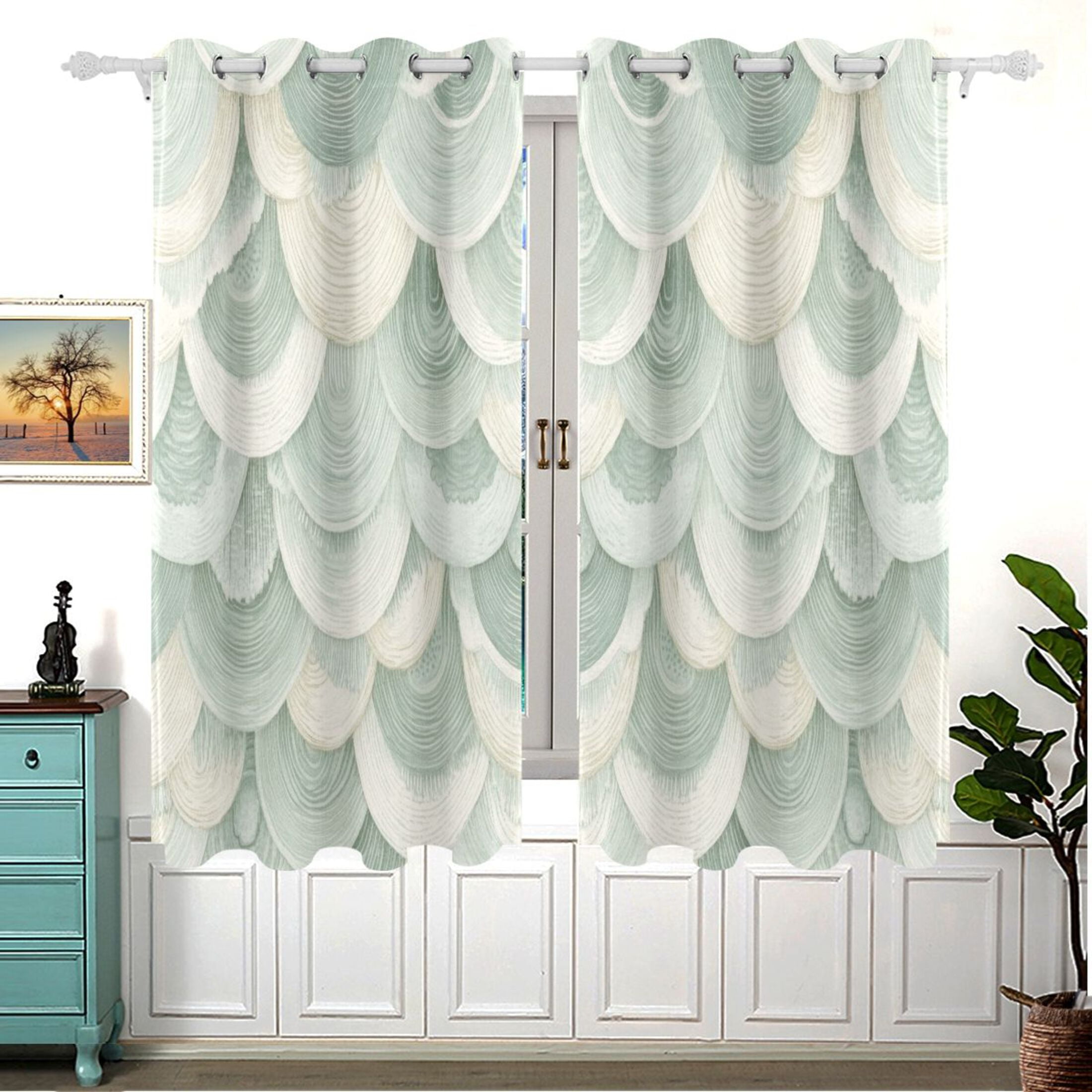 Green Shell Texture 63x55in Window Curtain Panels 63x55in 2-Piece Heavy ...