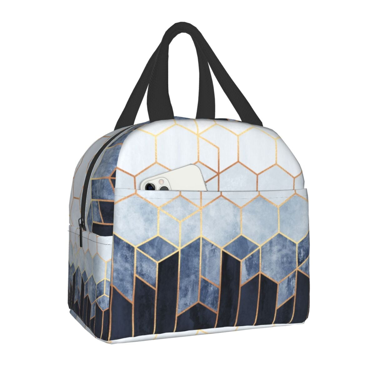Green Shining Overlook Hotel Carpet Insulated Lunch Bag Women Geometric Hexagons Thermal Cooler ...