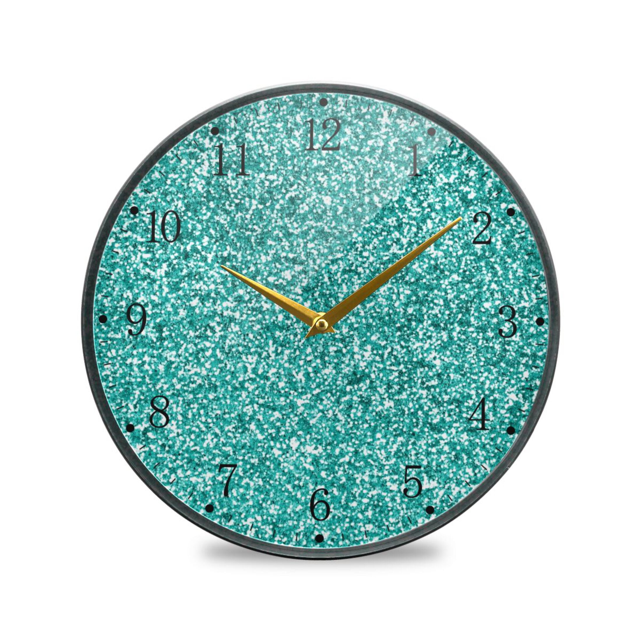 Green Shiny Teal Acrylic Wall Clocks Quiet Round Clock Battery Operated ...