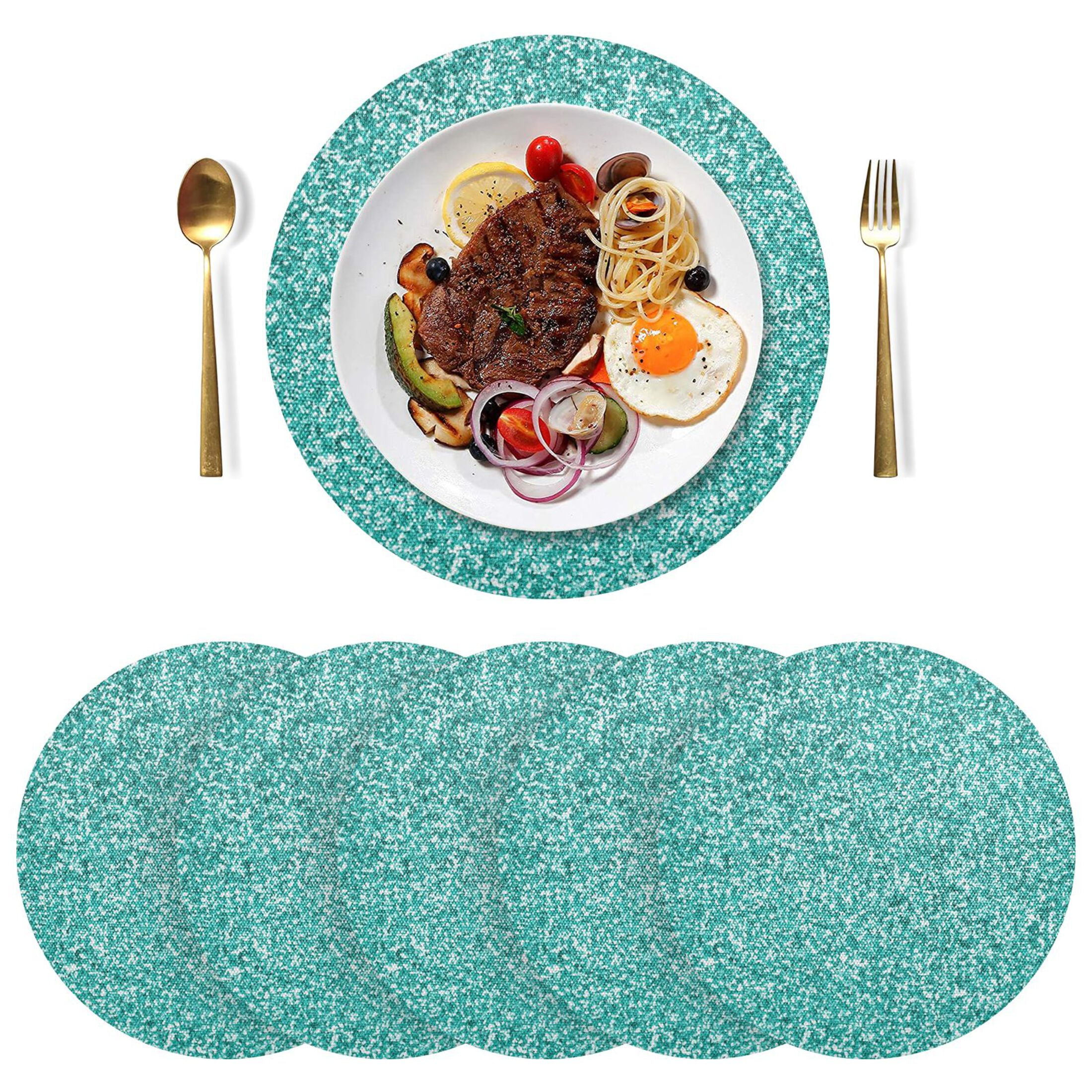 Green Shiny Teal Round Plate Mats Non-Slip Place Mat Washable PVC Table ...