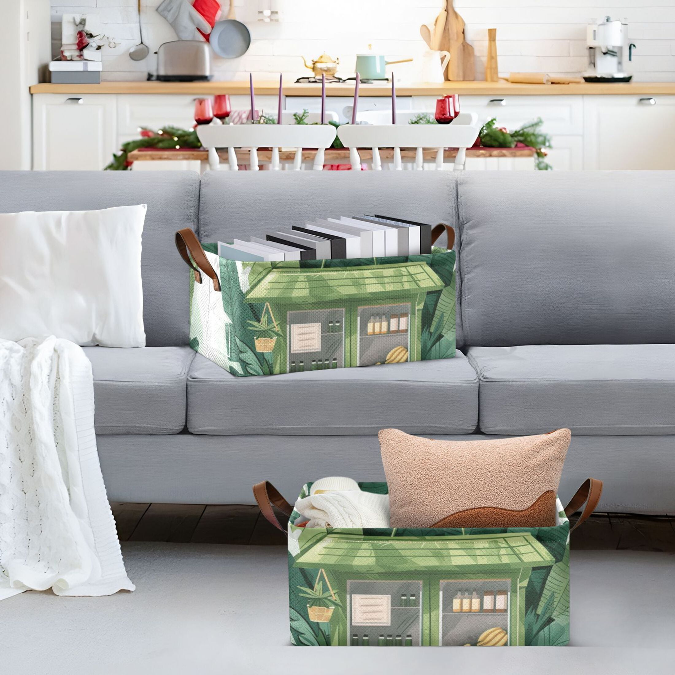 Green Shop Storage Bins with Handles Foldable Storage Baskets for ...