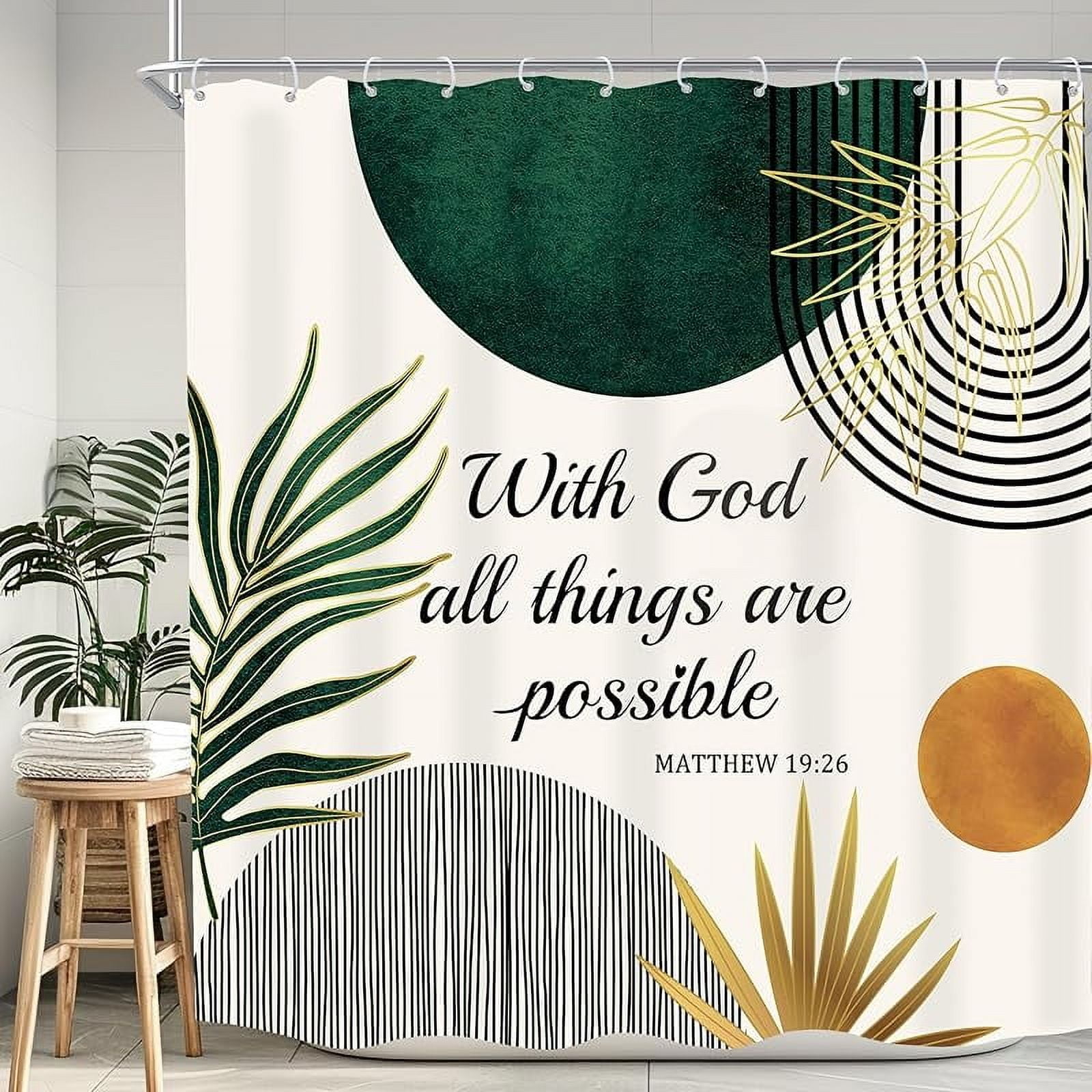 Green Shower Curtain 60Wx72H Abstract Christian Bathroom Decor Bible ...