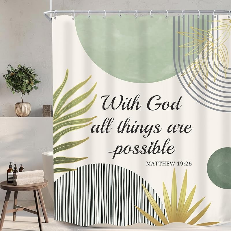 Green Shower Curtain 60Wx72H Abstract Christian Bathroom Decor Bible ...