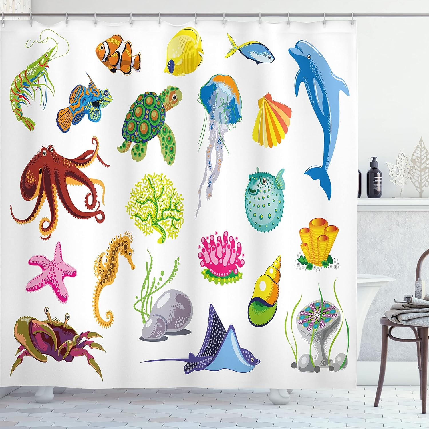 Green Shower Curtain, Abstract Art Style Vector Illustration of Water ...