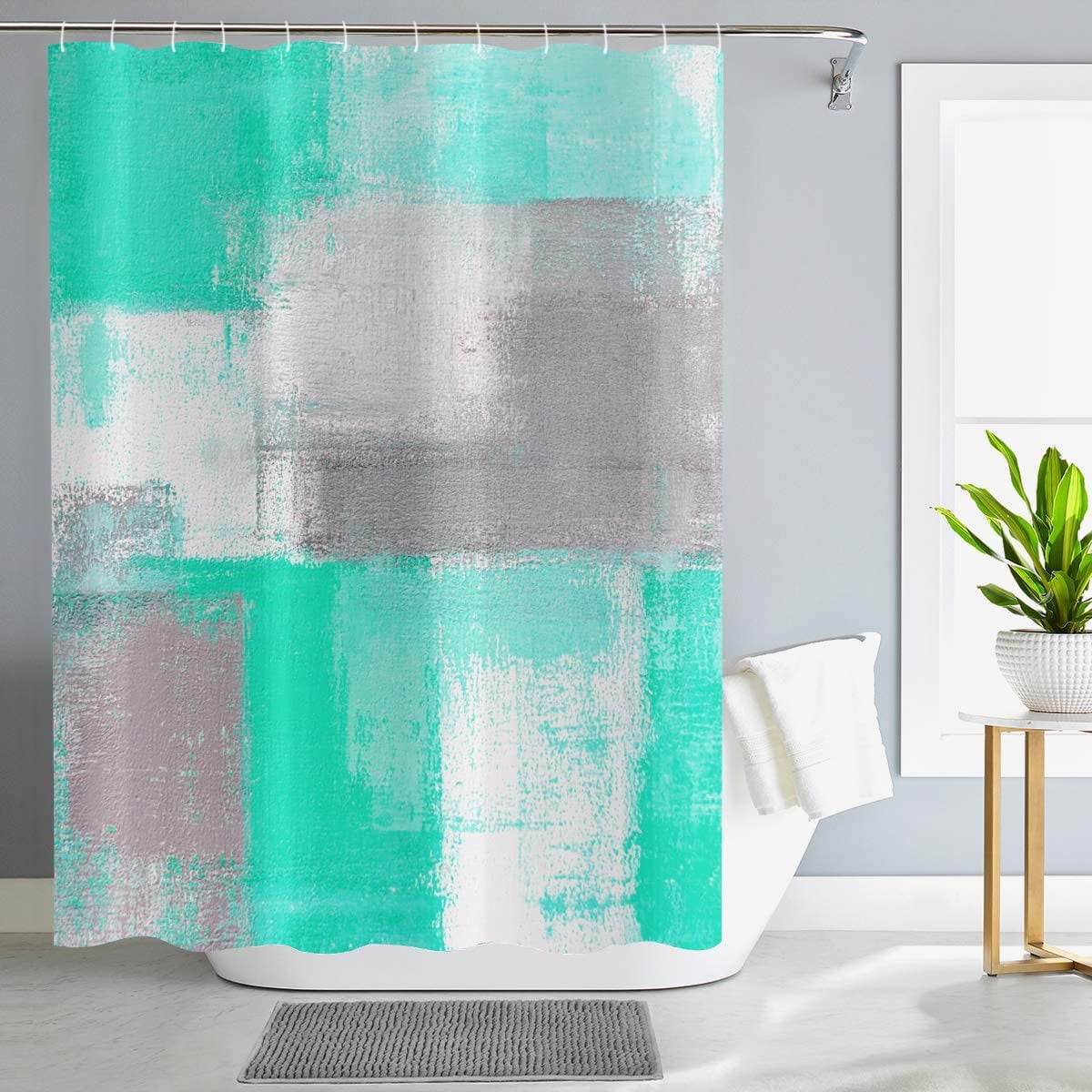 Green Shower Curtain, Watercolor Green Contemporary Brush Strokes Oil ...