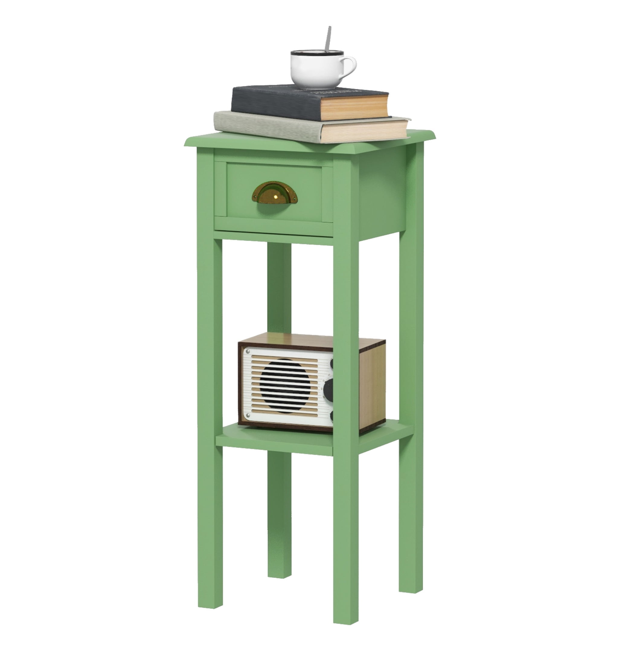 Green Side Table with Drawer & Shelf, End Table for Living Room ...