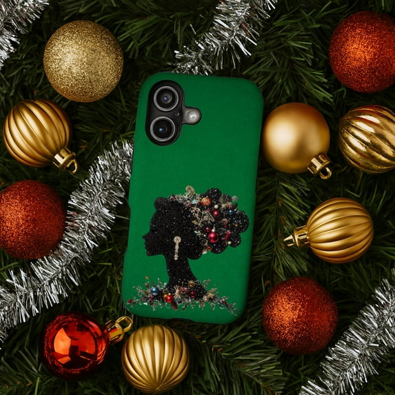 Green Silhouette Holiday Art Festive Phone Case with iPhone 17 through ...