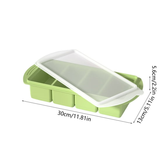 Green Silicone Freezer Tray With Lid 4 Compartment Food Grade Mold For ...