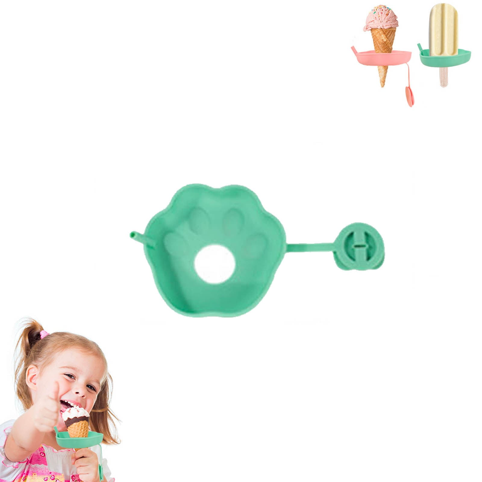 Green Silicone Ice Cream Holder with Detachable Design, Food Clip Stand ...