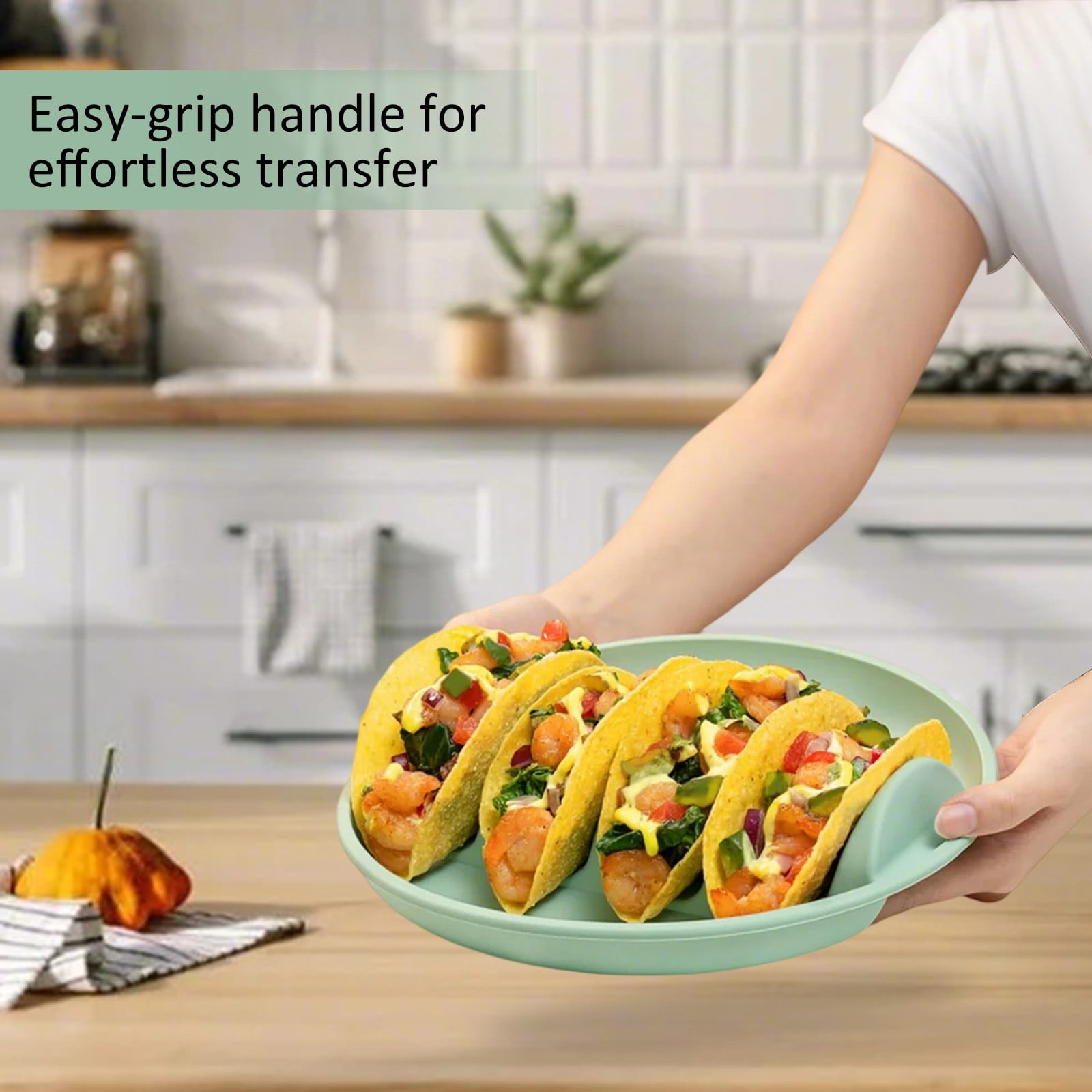 Green Silicone Taco Plates for Party, Large Taco Holder with 2 Dipping ...