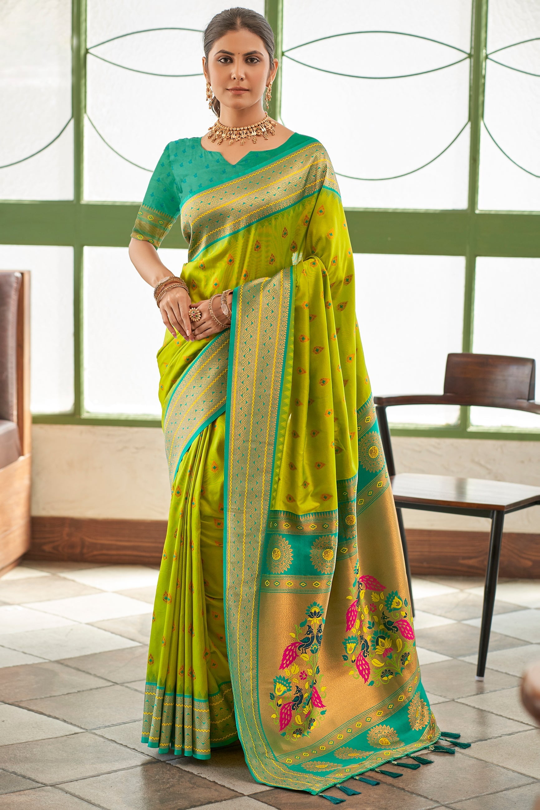 Green Silk Paithani Saree - Walmart.com