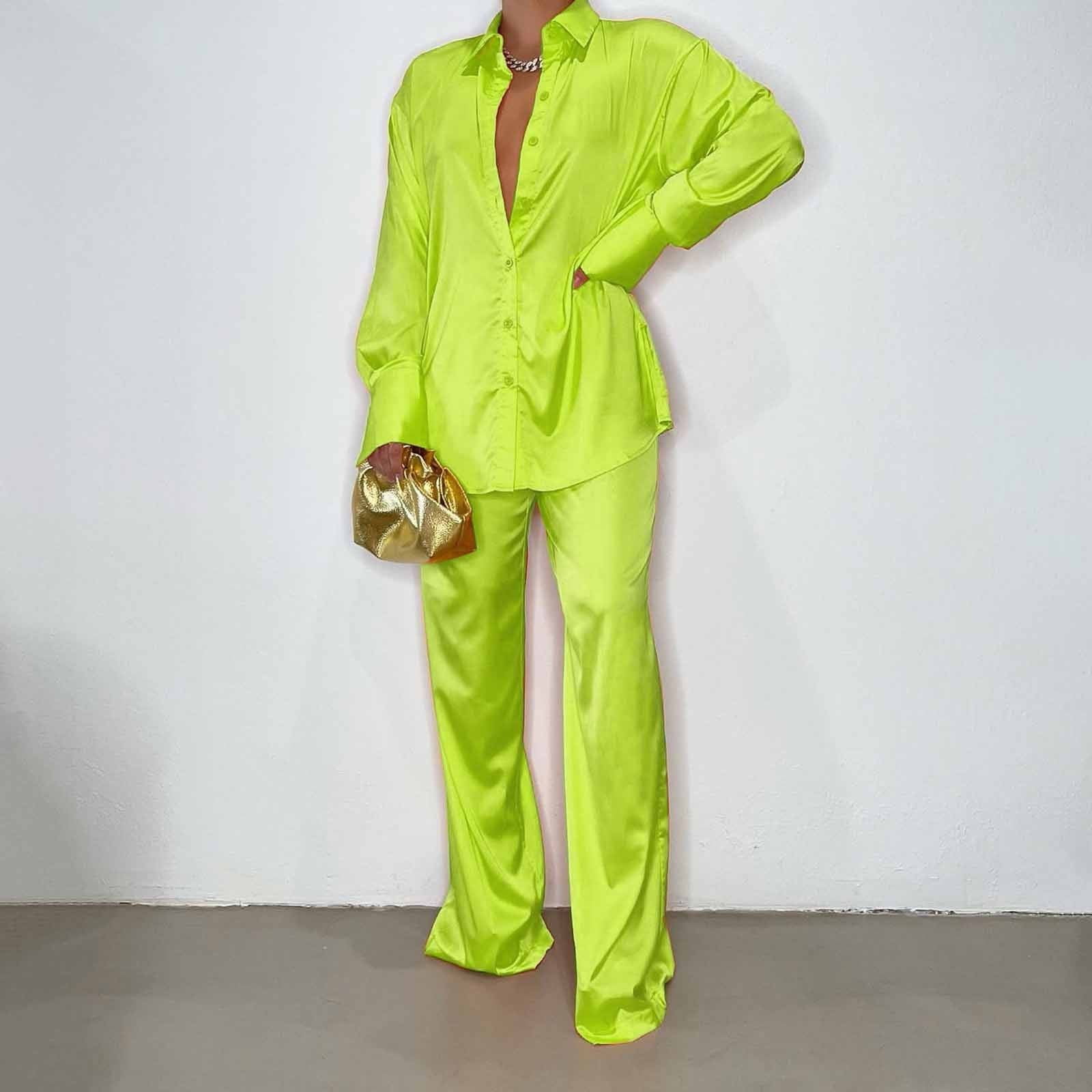 Green Silk Pajama Set for Womens 2 PC Women’s Valentines Pajamas Long ...