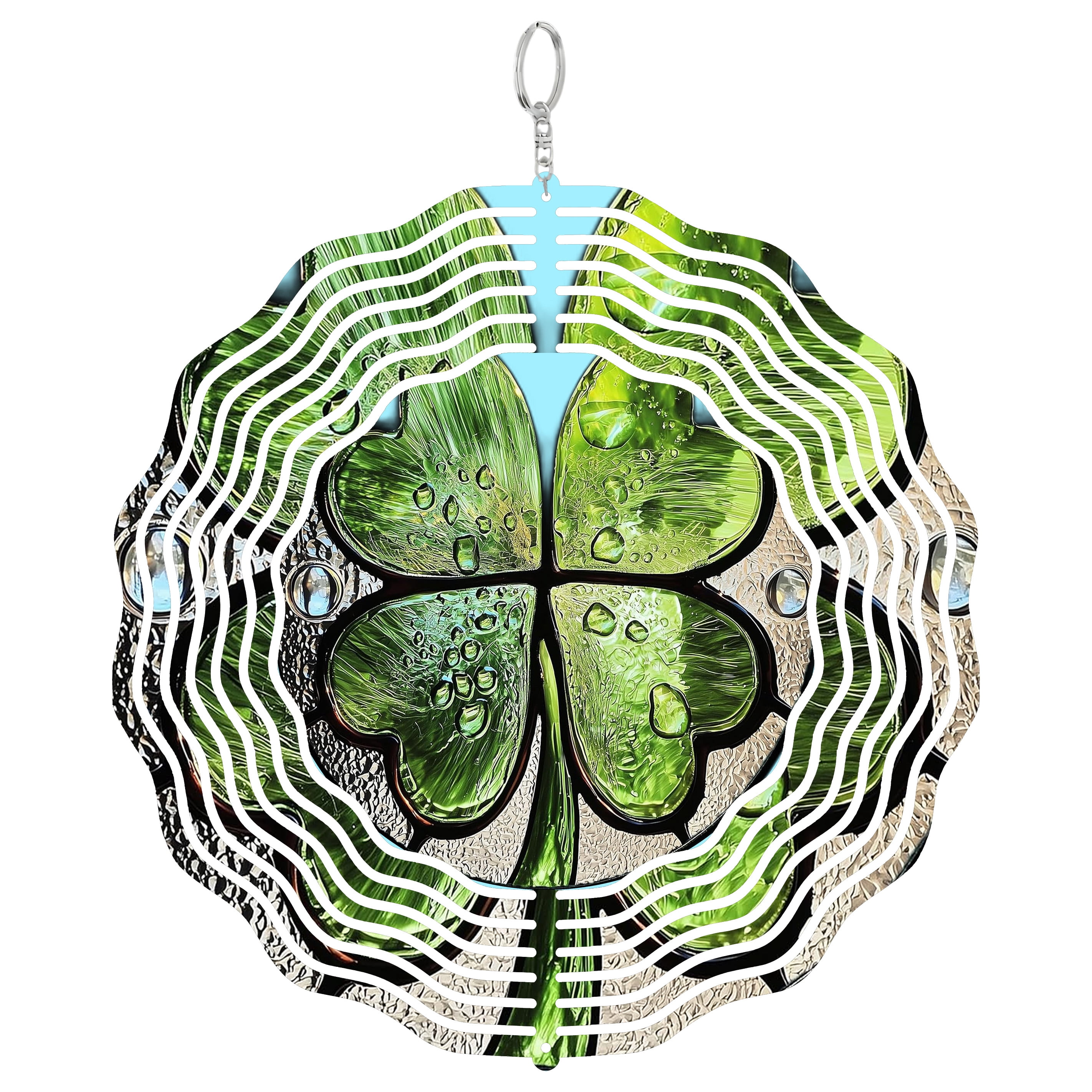 Green Silver 4 Leaf Clover 3D Wind Spinner, Lucky Garden Decor ...