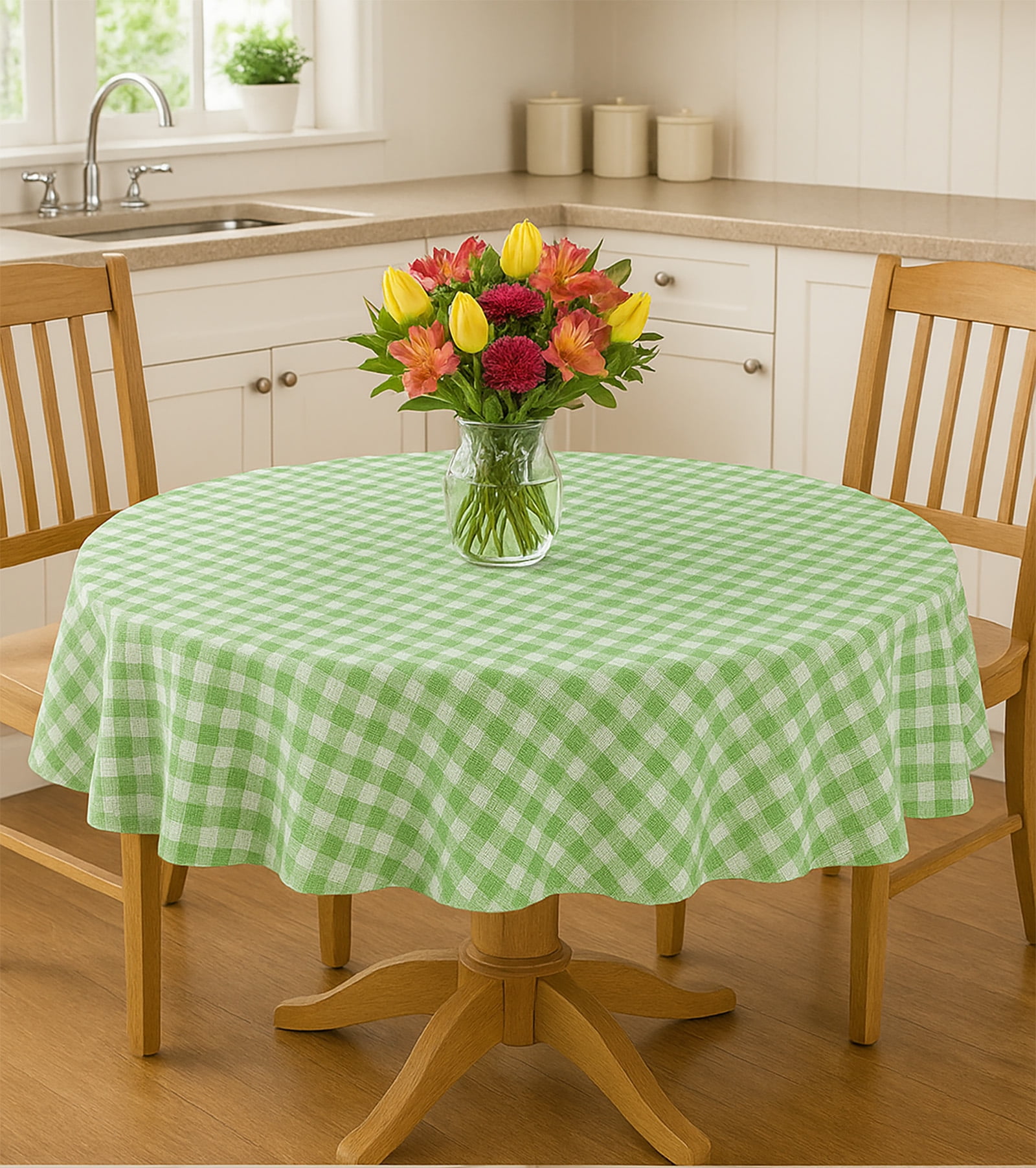 Green Simple Check Tablecloth 60 Round Buffalo Plaid Print Benson Mills ...