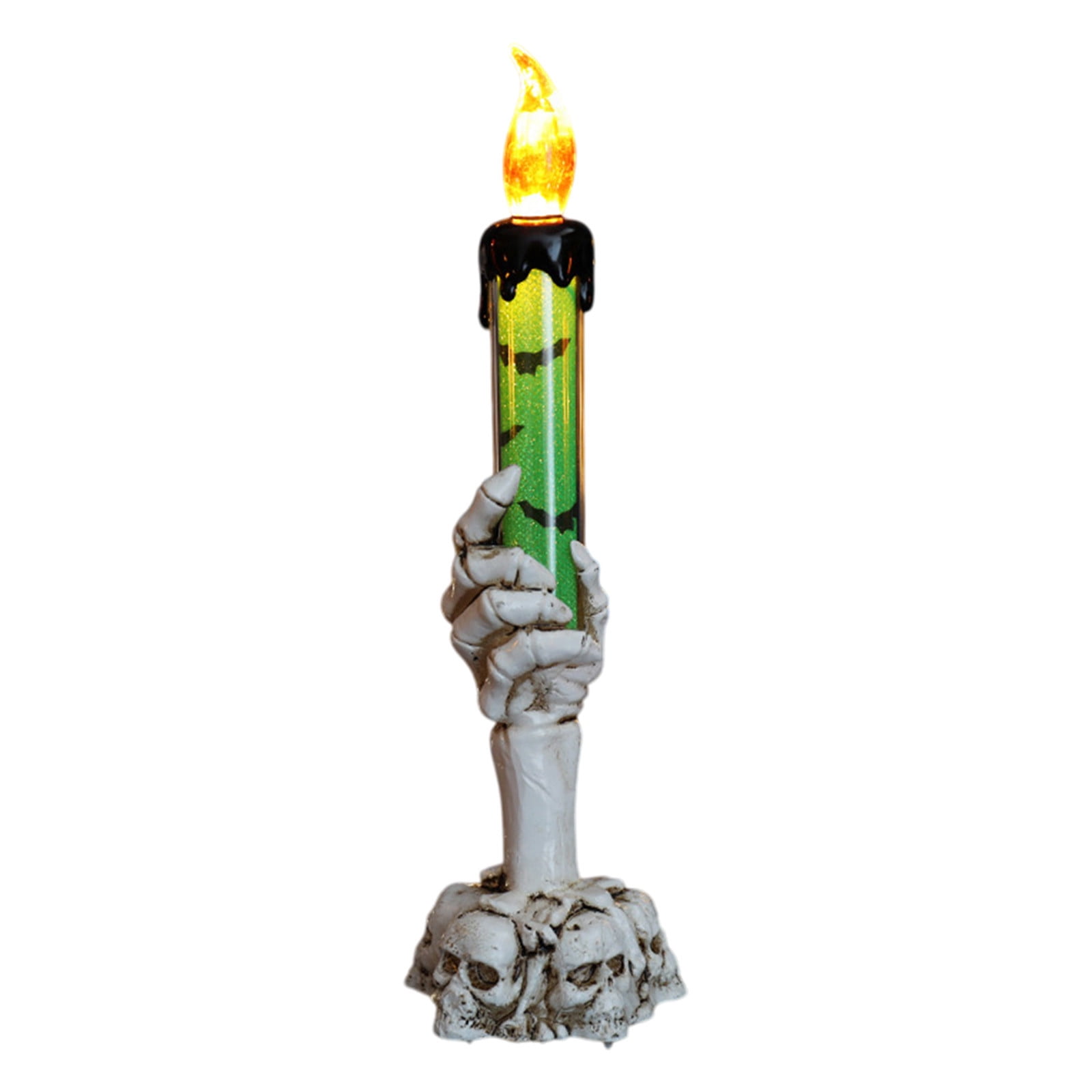 Green Skeleton Candlestick - 8.5 Inch LED Flameless Halloween Decor for ...