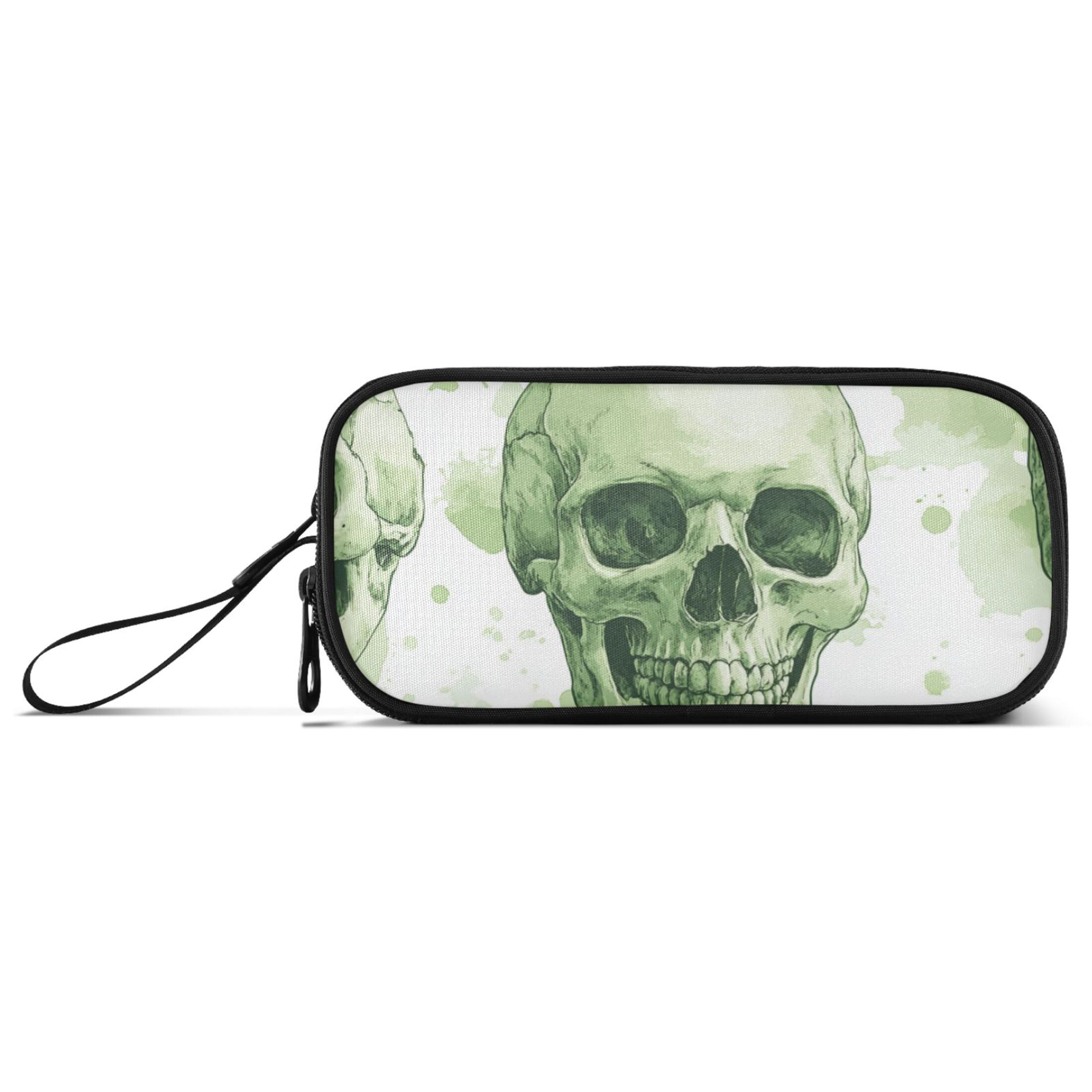 Green Skeleton Heads Pencil Case Stationary Holder Pen Bag Pencil Pouch ...