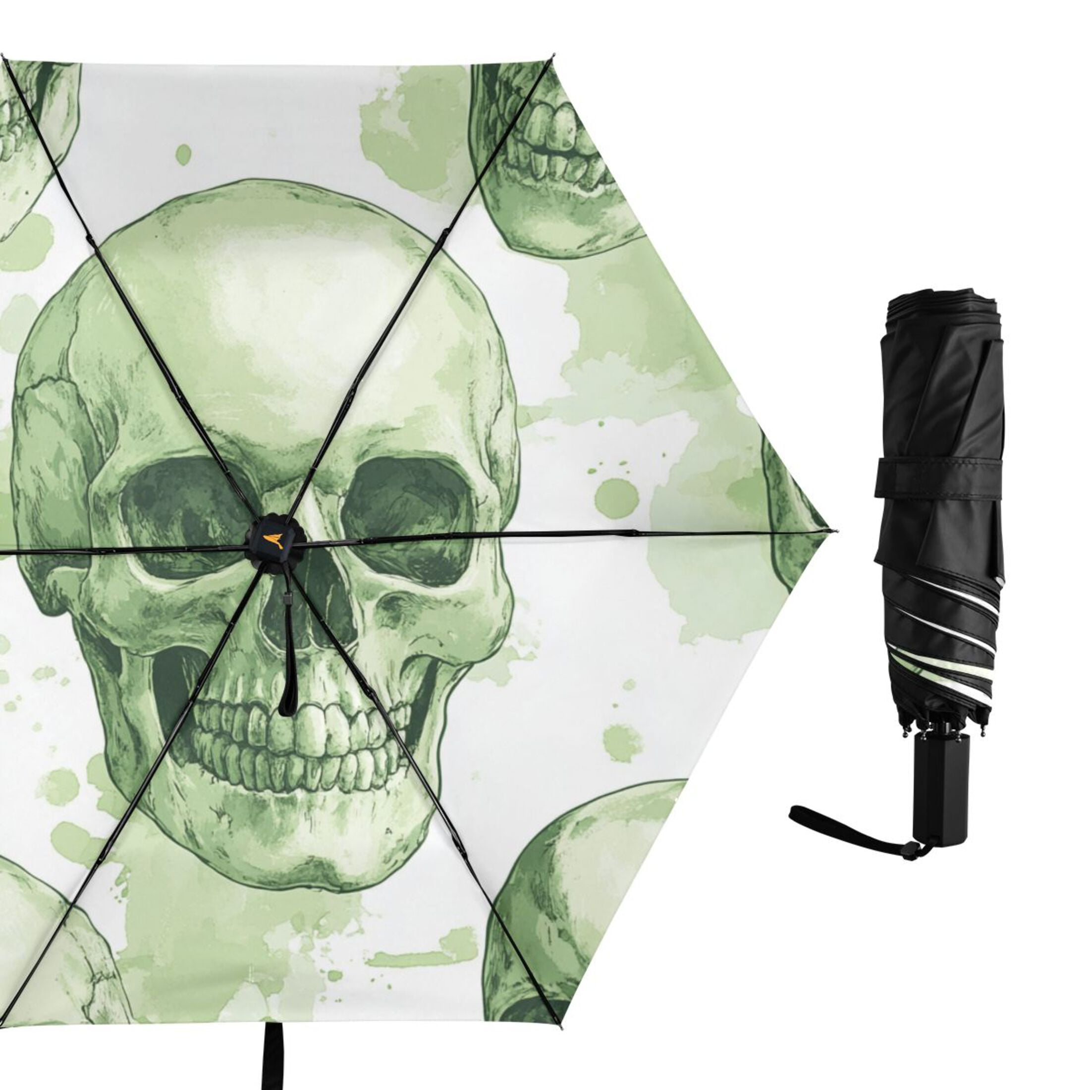 Green Skeleton Heads Triple Folding Umbrella Parasol 6 Ribs UV ...