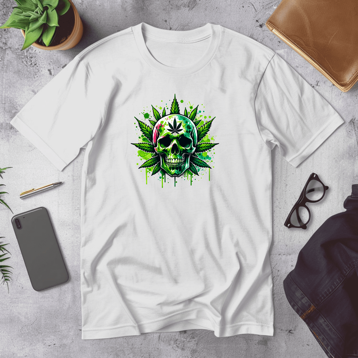 Green Skull & Weed Leaf - Walmart.com