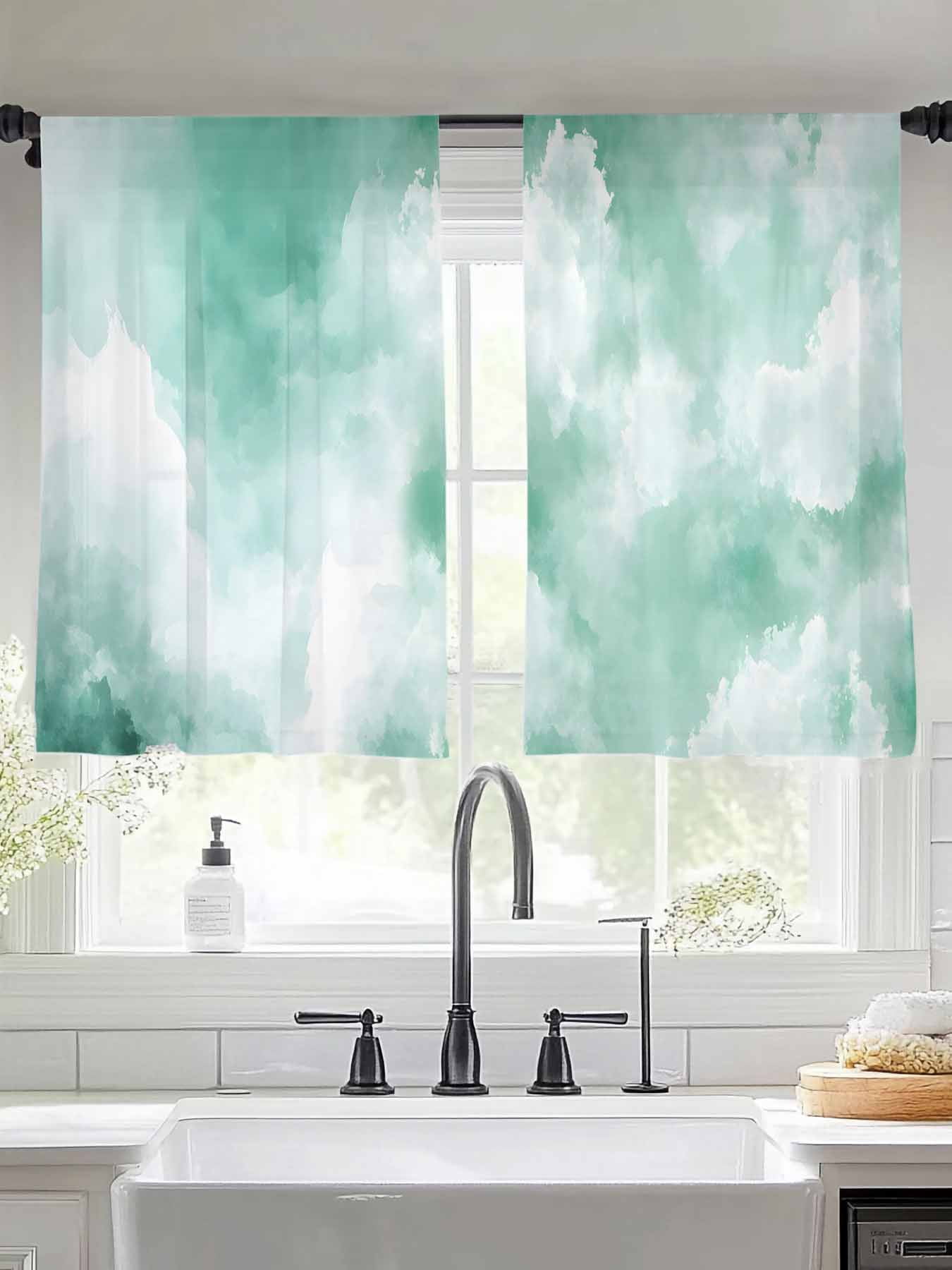 Green Sky Cloud Sheer Curtains for Living Room Bedroom Natural ...