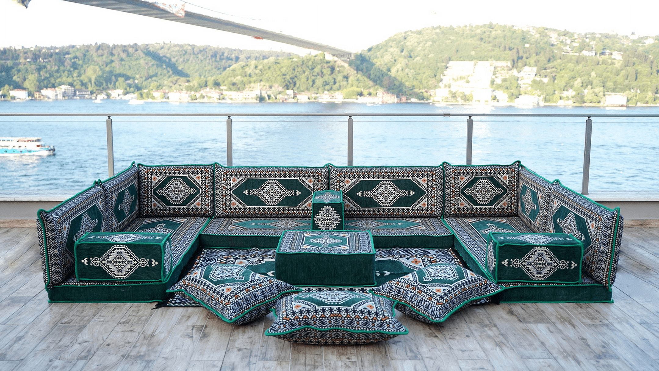 Green Sleeper Couch, U Shaped Turkish Sofa Set, Arabic Majlis Seating ...