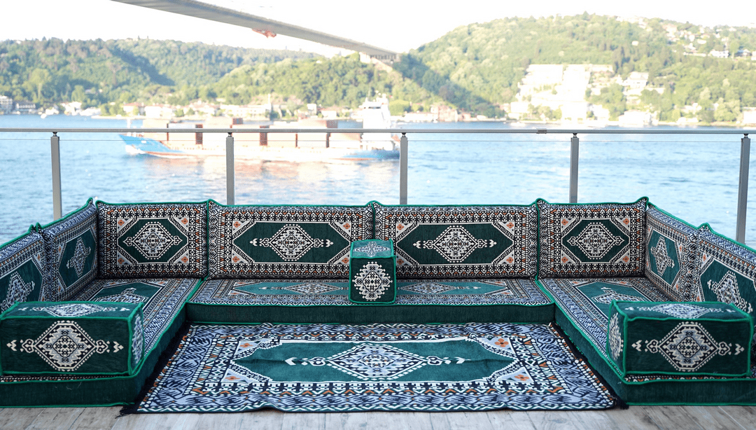 Green Sleeper Couch, U Shaped Turkish Sofa Set, Arabic Majlis Seating ...