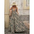Green Sleeveless V-Neck Maxi Dress With Abstract Leaf Print, Boho ...