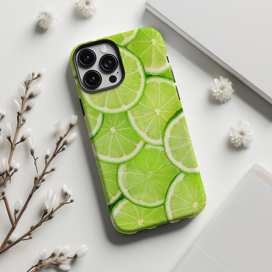 Green Sliced Lemons Summer Citrus Fruit Protective Phone Case with ...