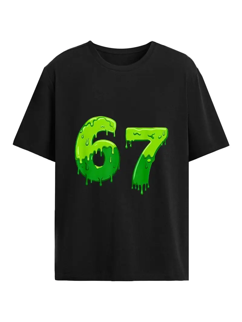 Green Slime Dripping Number 67 Graphic Unisex Casual Short Sleeve T ...
