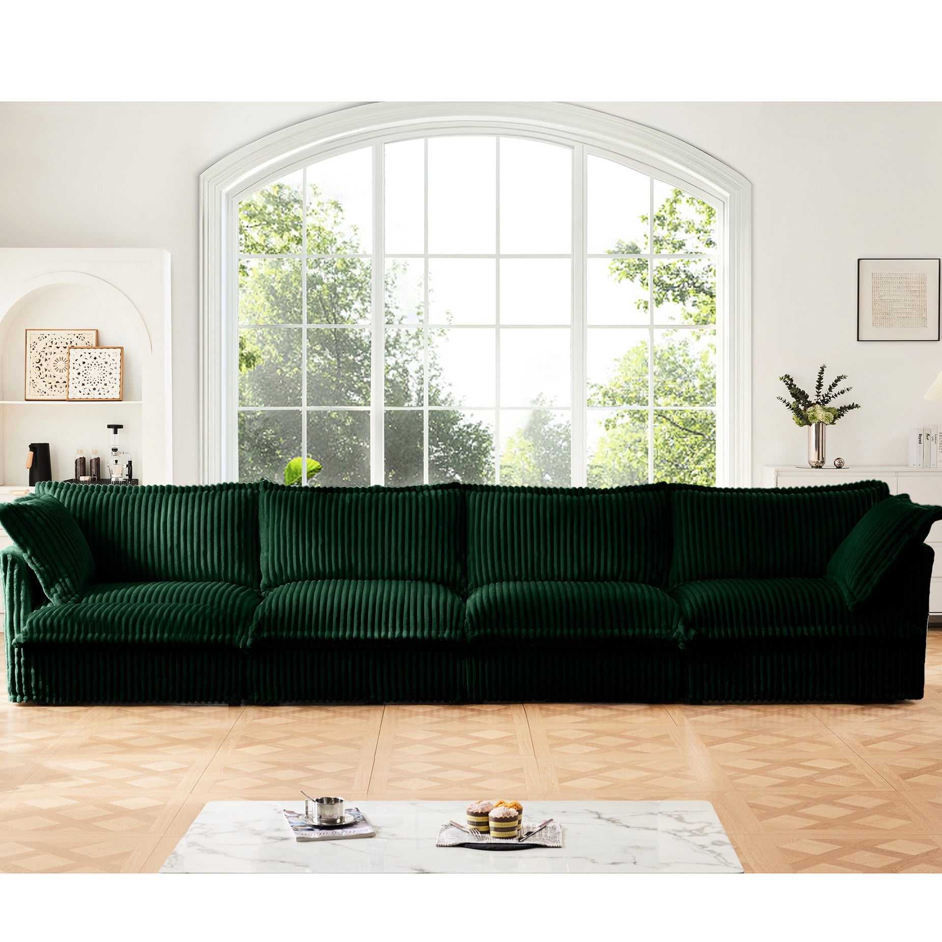 Green Slipcovered Corduroy Sofa | Multiple Convertible Shapes | Sturdy ...