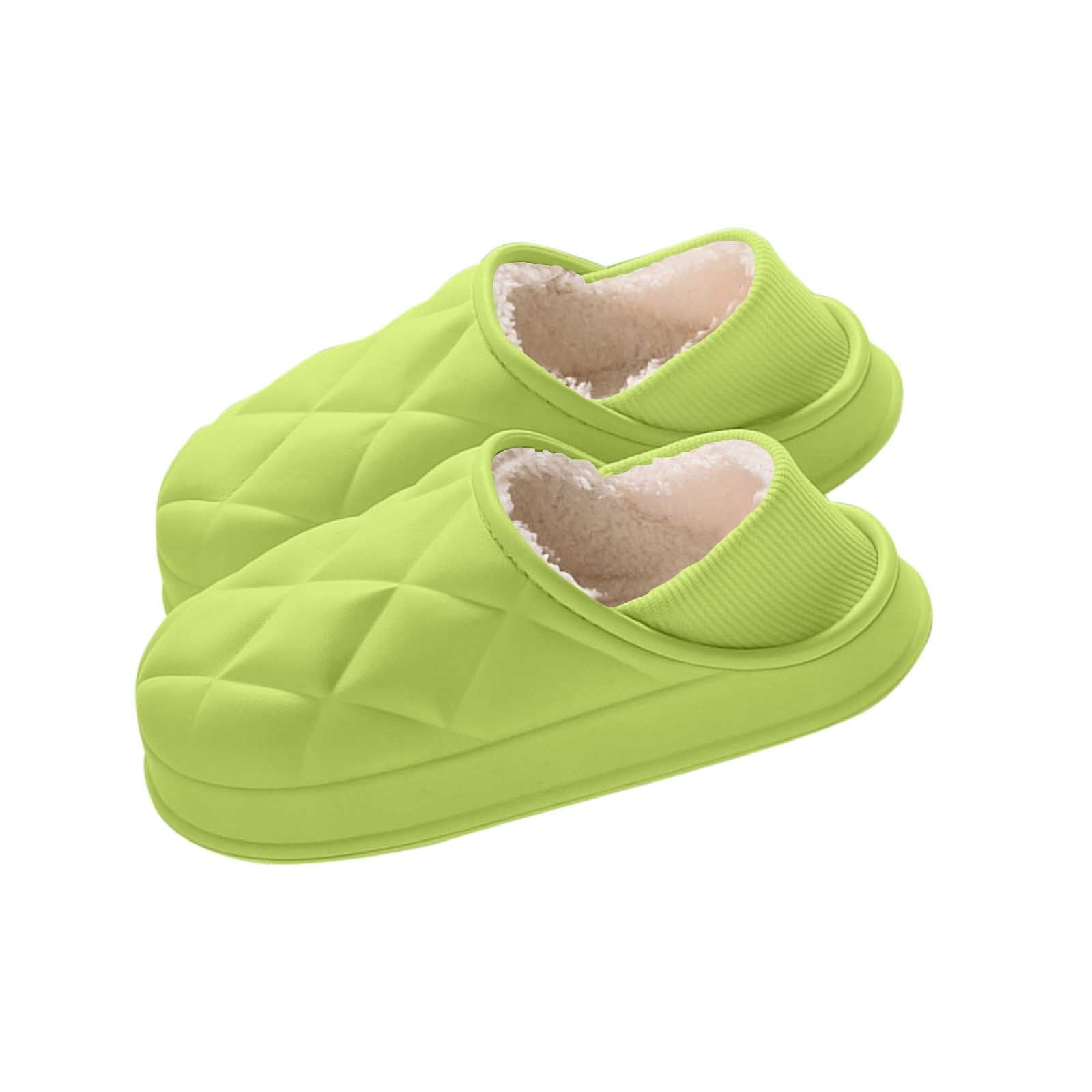 Green Slippers Unisex Couple Casual Winter Waterproof Quilted Fleece ...