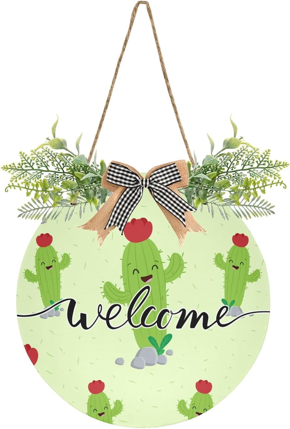Green Smirk Cactus Welcome Sign Farmhouse Front Porch Door Hanging ...