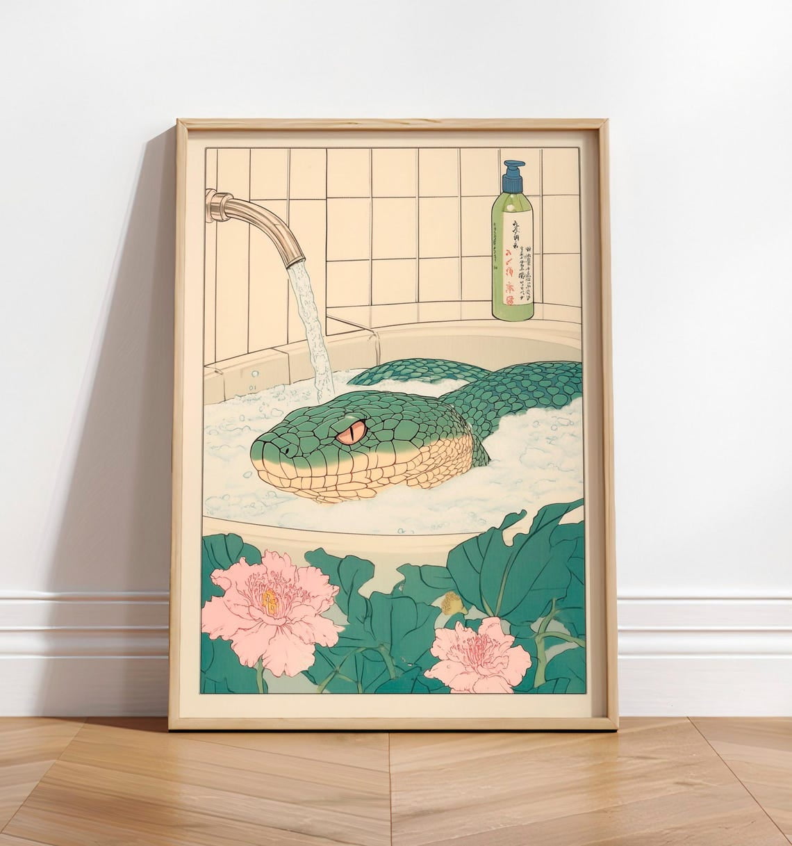 Green Snake In A Bathtub, Ukiyo-E Bathroom Decor, Japanese Art Print ...