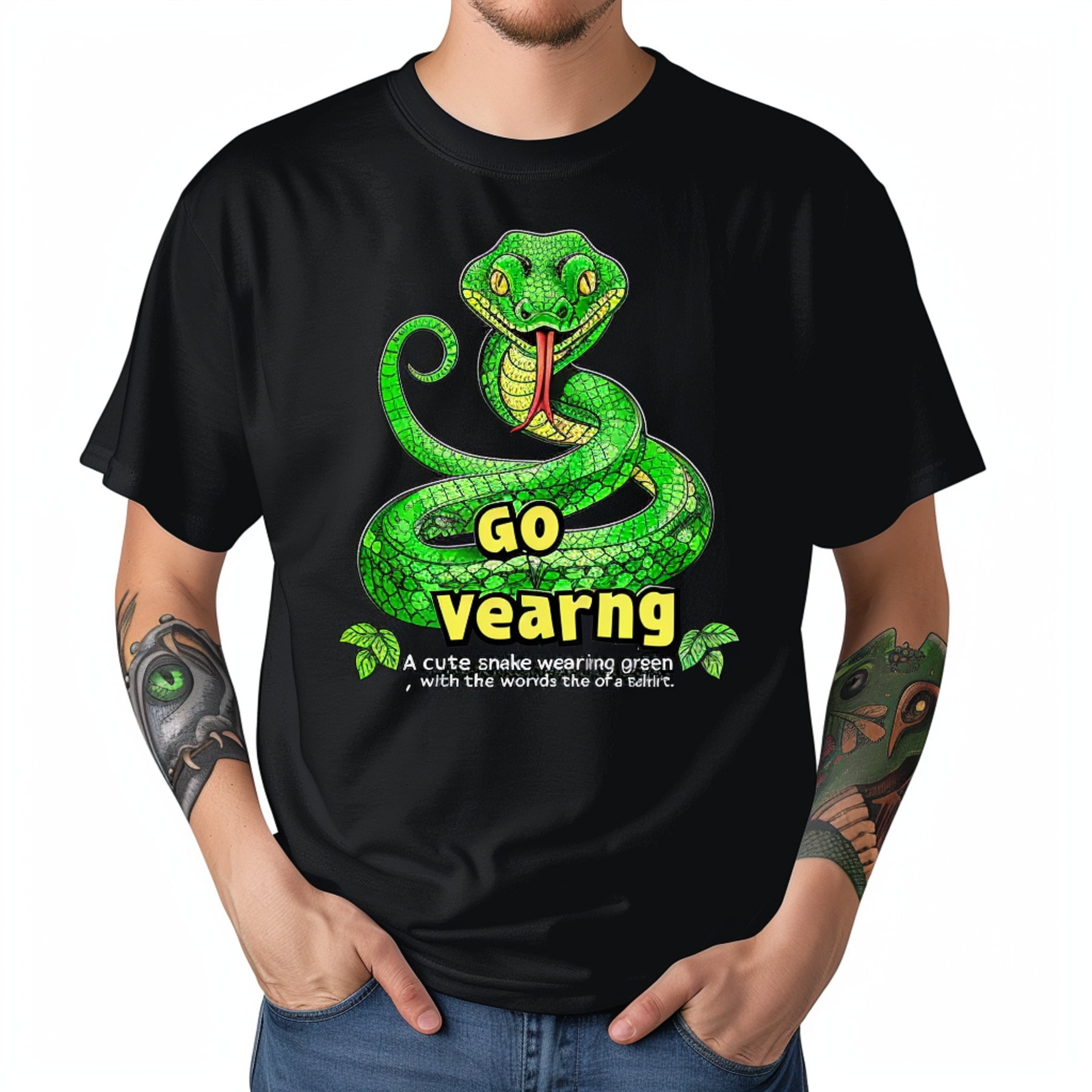 Green Snake 'Go Vegan' Design Black TShirt Stylish and impactful ...