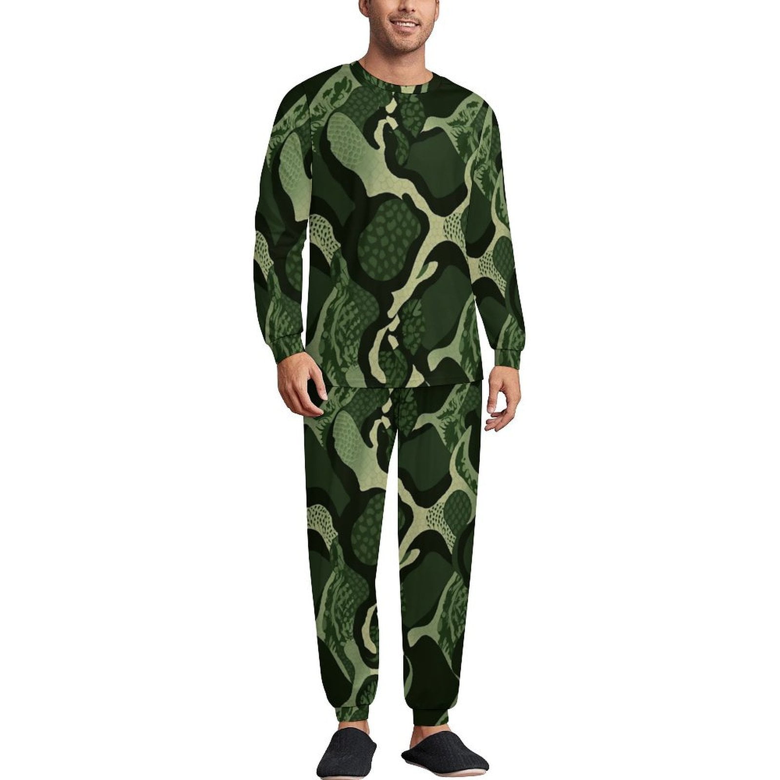 Green Snake Pattern Pajamas Men Home Suit Winter Long Sleeve 2 Piece ...