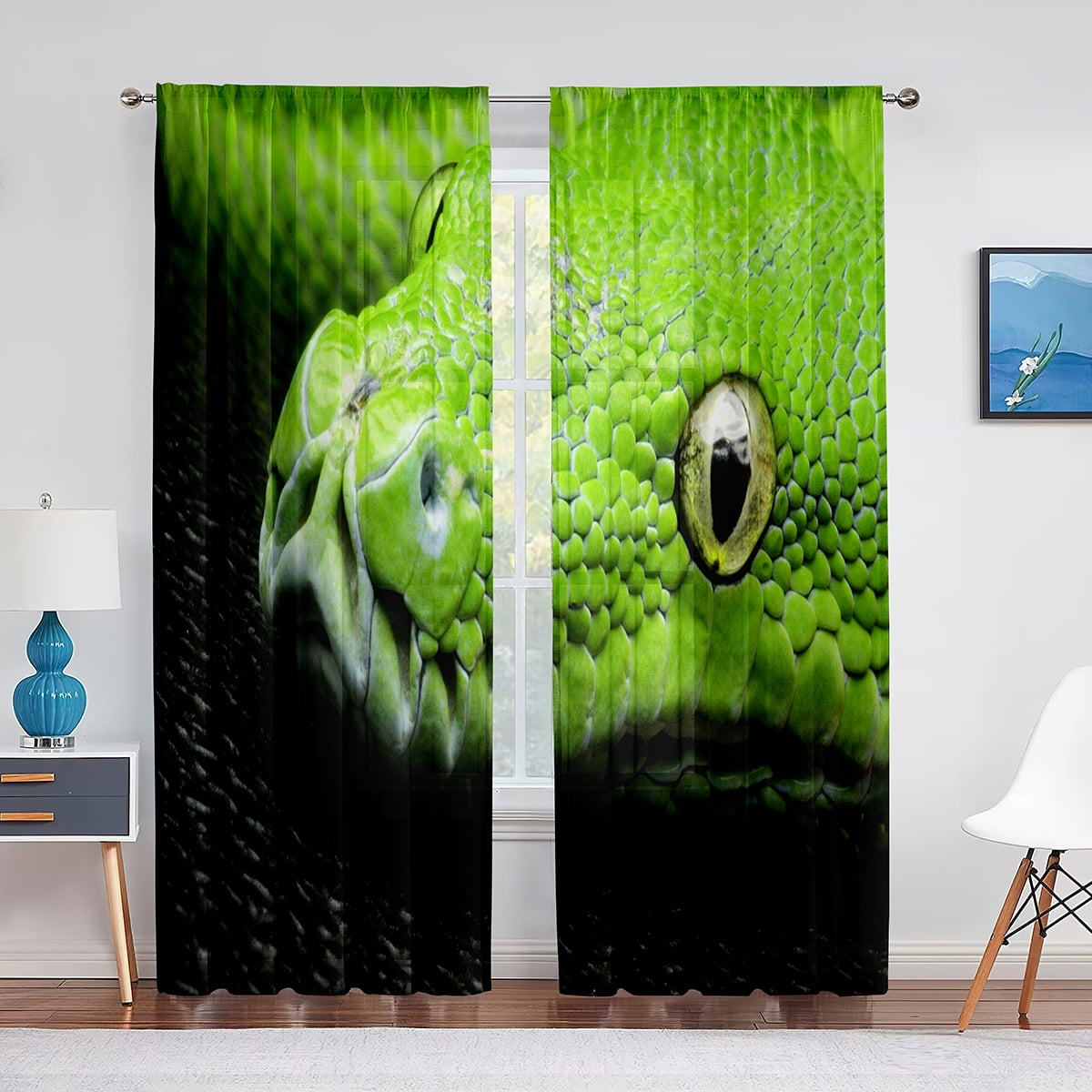Green Snake Reptile Animal Sheer Curtain for Living Room Voile for ...
