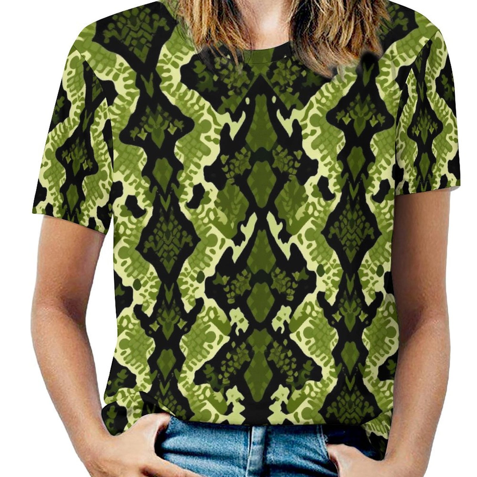 Green Snake Skin Pattern T Shirt Women Short Sleeve Overd Tee Shirt ...
