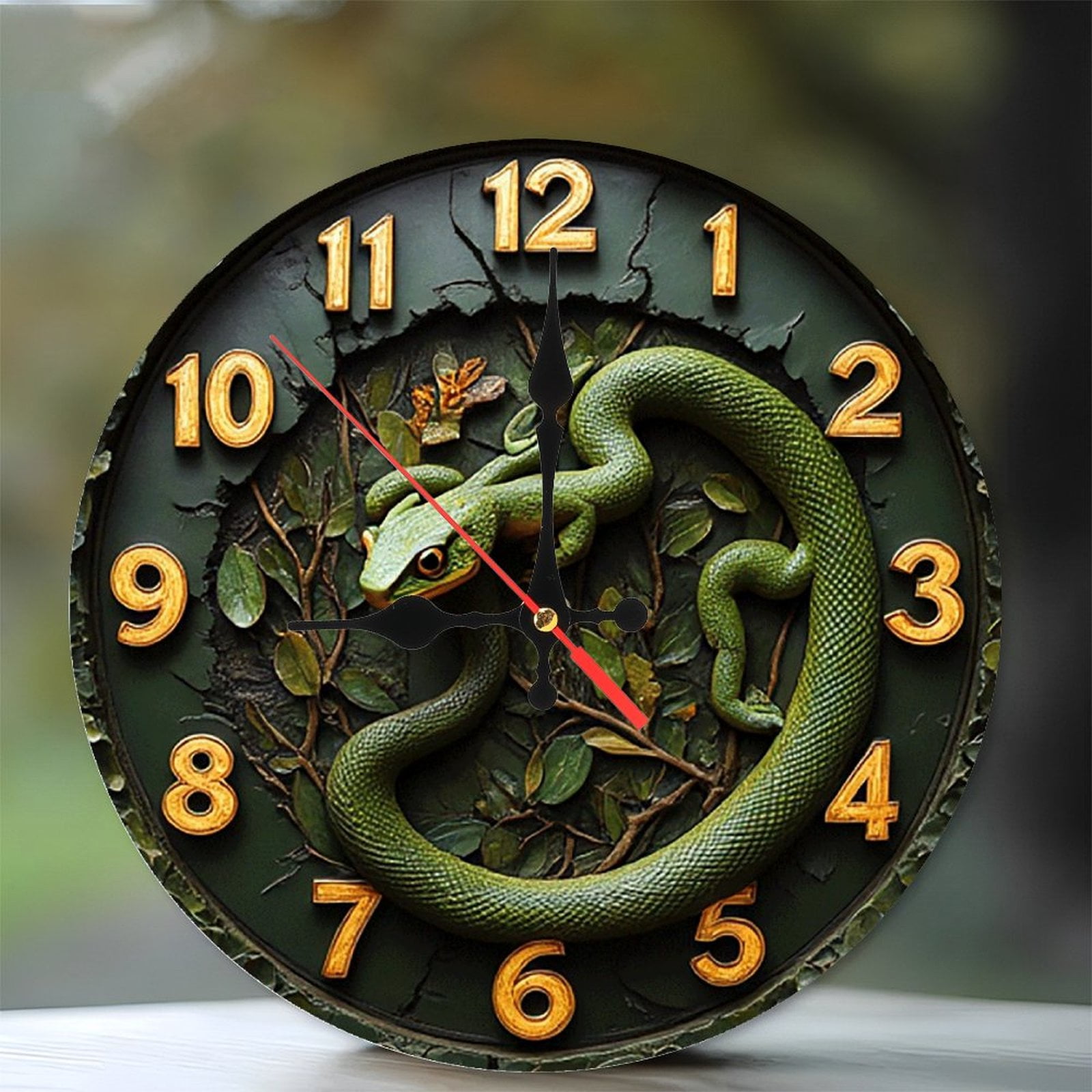Green Snake Wall Clock Jungle Decor Home Decor 10-Inch Silent Wooden ...