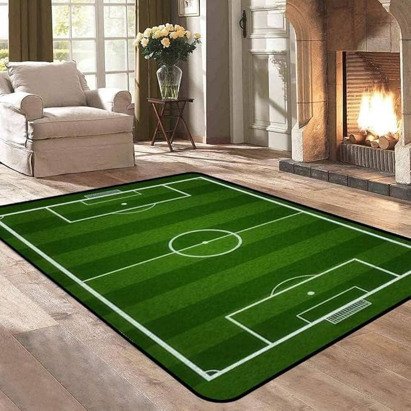 Green Soccer Field Area Rug, Football Sport Outdoor Indoor Washable ...