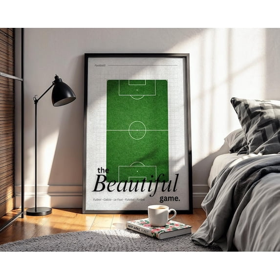 Green Soccer Pitch Wall Art with The Beautiful Game Quote, Vintage ...