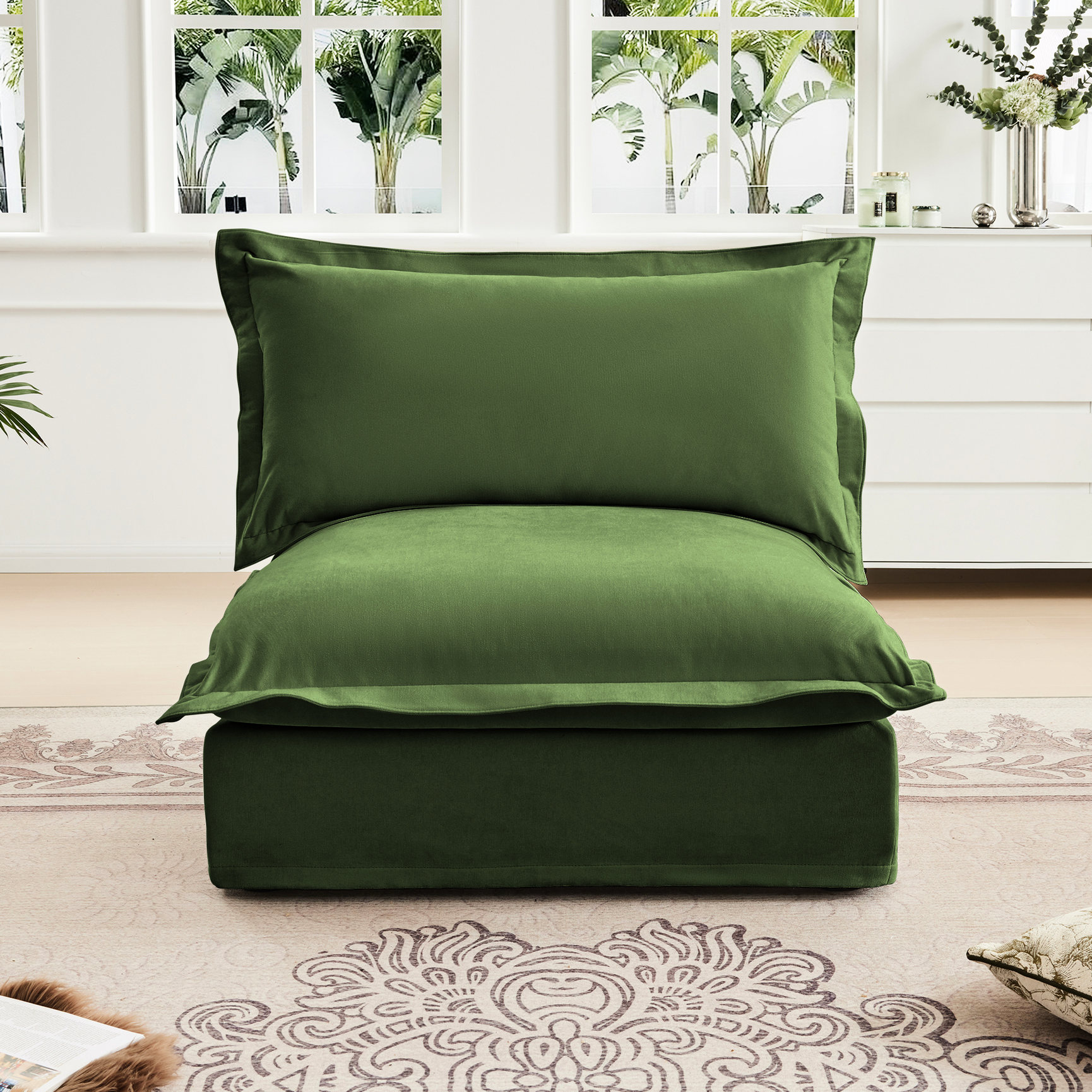 Green Sofa in Chenille Fabric - Soft and Resilient Seating - Indoor ...