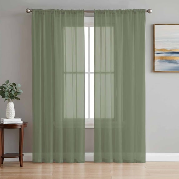Green Solid Color Sheer Curtains 63 Inch Length 2 Panels Set ...